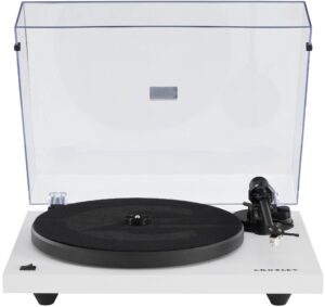 crosley c6b-wh belt-drive bluetooth turntable record player with adjustable tone arm, white