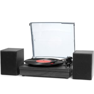 record player for vinyl with speakers, 3-speed vinyl record player with dual stereo speakers support wireless connection rca output aux in usb vintage design turntable black