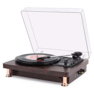 coozment vintage bluetooth record player,turntables for vinyl records,3-speed vinyl record player with 2 built in stereo speakers,turntable record player,hi-fi,rca out,aux in,auto off,wood