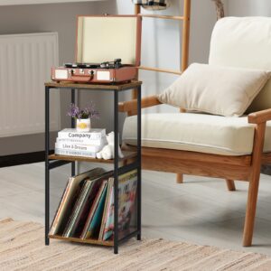 Bedroom Nightstand Record Player Stand End Table Vinyl Record Player Table with Storage Turntable Stand 3 Tier Stand Shelf for Living Room Bedroom Office Brown