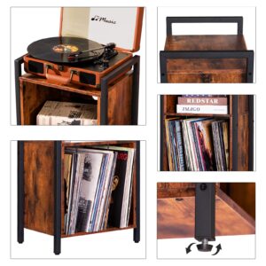 LELELINKY Record Player Stand, 2-Tier Vinyl Record Storage Cabinet with Metal Frame, Cube Vinyl Holder Organizer, Turntable Stand, End Table, Nightstand for Living Room, Bedroom, Office- Retro Brown