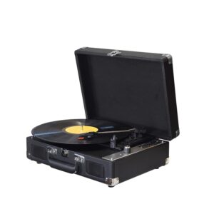 vinyl record player with built-in stereo speakers,bluetooth turntable, 3-speed portable lp vinyl player with usb playback | sd card playback | rca | aux input | headphone jack, vintage turntable.black