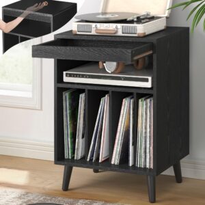 mazefur concealment furniture with clearance price, record player stand table with wood leg, turntable stand with vinyl storage holds up to 160 albums with hidden compartment, black cabinet with leg