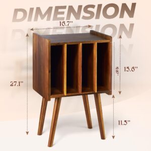 2BHOME Wooden LP Record Player Stand with 4 Cabinets, Holds up to 100 Vinyls, Metal Record Storage Holder and Organizer Table, Classical Design for Files/Book (Mid-Century Modern)