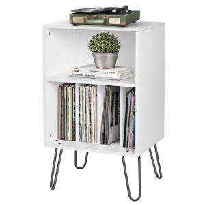 record player stand with record storage turntable stand vinyl record storage cabinet with metal hairpin legs record player table holds up to 150 albums for living room bedroom white