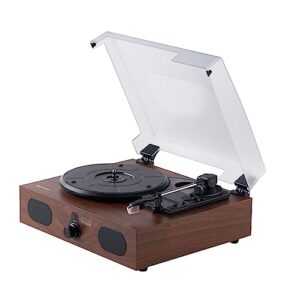 amazon basics turntable record player with built-in speakers and bluetooth, desktop, black