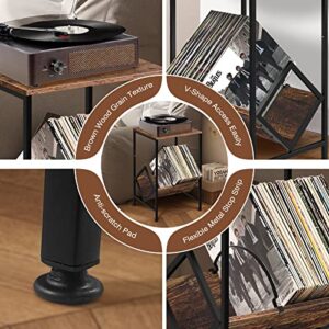 Telawsfun Record Player Stand Table with Album Storage, Record Player Shelf Cabinet Holder Up to 80 Lp, Metal &Wood Vinyl Record Display Desk ,Small Side End Table for Most Turntables