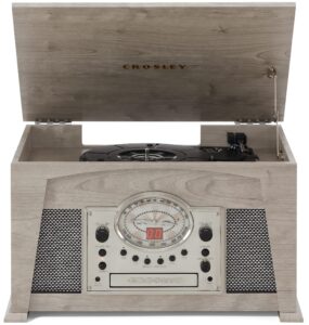 crosley cr7015a-gy medley 3-speed vinyl record player turntable with bluetooth, am/fm radio, cd player, cassette deck, and aux-in, gray