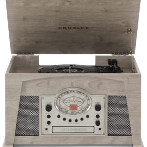 Crosley CR7015A-GY Medley 3-Speed Vinyl Record Player Turntable with Bluetooth, AM/FM Radio, CD Player, Cassette Deck, and Aux-in, Gray