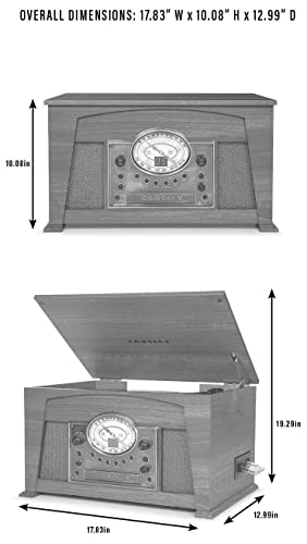 Crosley CR7015A-GY Medley 3-Speed Vinyl Record Player Turntable with Bluetooth, AM/FM Radio, CD Player, Cassette Deck, and Aux-in, Gray