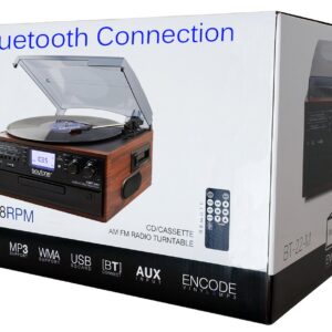 Boytone BT-22M, Bluetooth Record Player Turntable, AM/FM Radio, Cassette, CD Player, 2 Built in Speaker, Ability to Convert Vinyl, Radio, Cassette, CD to MP3 Without a Computer, SD Slot, USB, AUX