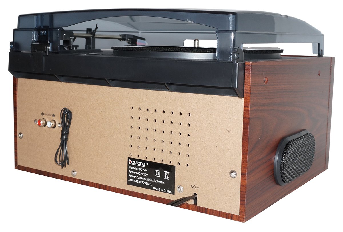 Boytone BT-22M, Bluetooth Record Player Turntable, AM/FM Radio, Cassette, CD Player, 2 Built in Speaker, Ability to Convert Vinyl, Radio, Cassette, CD to MP3 Without a Computer, SD Slot, USB, AUX