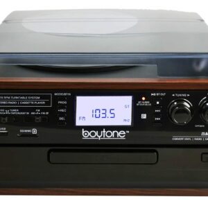 Boytone BT-22M, Bluetooth Record Player Turntable, AM/FM Radio, Cassette, CD Player, 2 Built in Speaker, Ability to Convert Vinyl, Radio, Cassette, CD to MP3 Without a Computer, SD Slot, USB, AUX