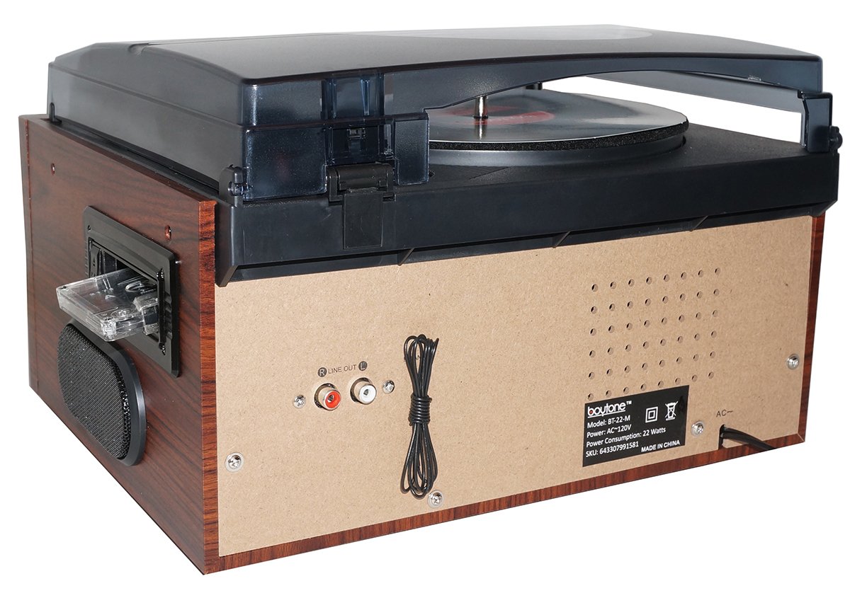 Boytone BT-22M, Bluetooth Record Player Turntable, AM/FM Radio, Cassette, CD Player, 2 Built in Speaker, Ability to Convert Vinyl, Radio, Cassette, CD to MP3 Without a Computer, SD Slot, USB, AUX