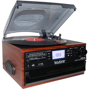 Boytone BT-22M, Bluetooth Record Player Turntable, AM/FM Radio, Cassette, CD Player, 2 Built in Speaker, Ability to Convert Vinyl, Radio, Cassette, CD to MP3 Without a Computer, SD Slot, USB, AUX