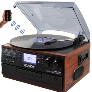 Boytone BT-22M, Bluetooth Record Player Turntable, AM/FM Radio, Cassette, CD Player, 2 Built in Speaker, Ability to Convert Vinyl, Radio, Cassette, CD to MP3 Without a Computer, SD Slot, USB, AUX