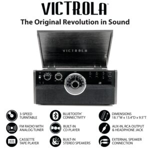 Victrola Mid Century 6-in-1 Bluetooth Record Player & Multimedia Center with Built-in Speakers - 3-Speed Turntable, CD & Cassette Player, AM/FM Radio | Wireless Music Streaming | Grey