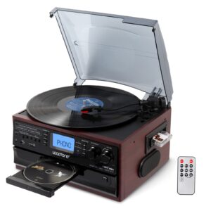 looptone 10 in 1 bluetooth in/out record player 3 speed vinyl vintage turntable cd player cassette am/fm radio 2 built in speaker usb/sd recorder aux-in rca line-out