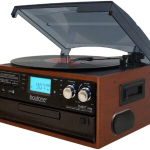 Boytone BT-22MS, Bluetooth Record Player Turntable, AM/FM Radio, Cassette, CD Player, 2 Built in Speaker, Ability to Convert Vinyl, Radio, Cassette, CD to MP3 Without a Computer, SD Slot, USB, AUX