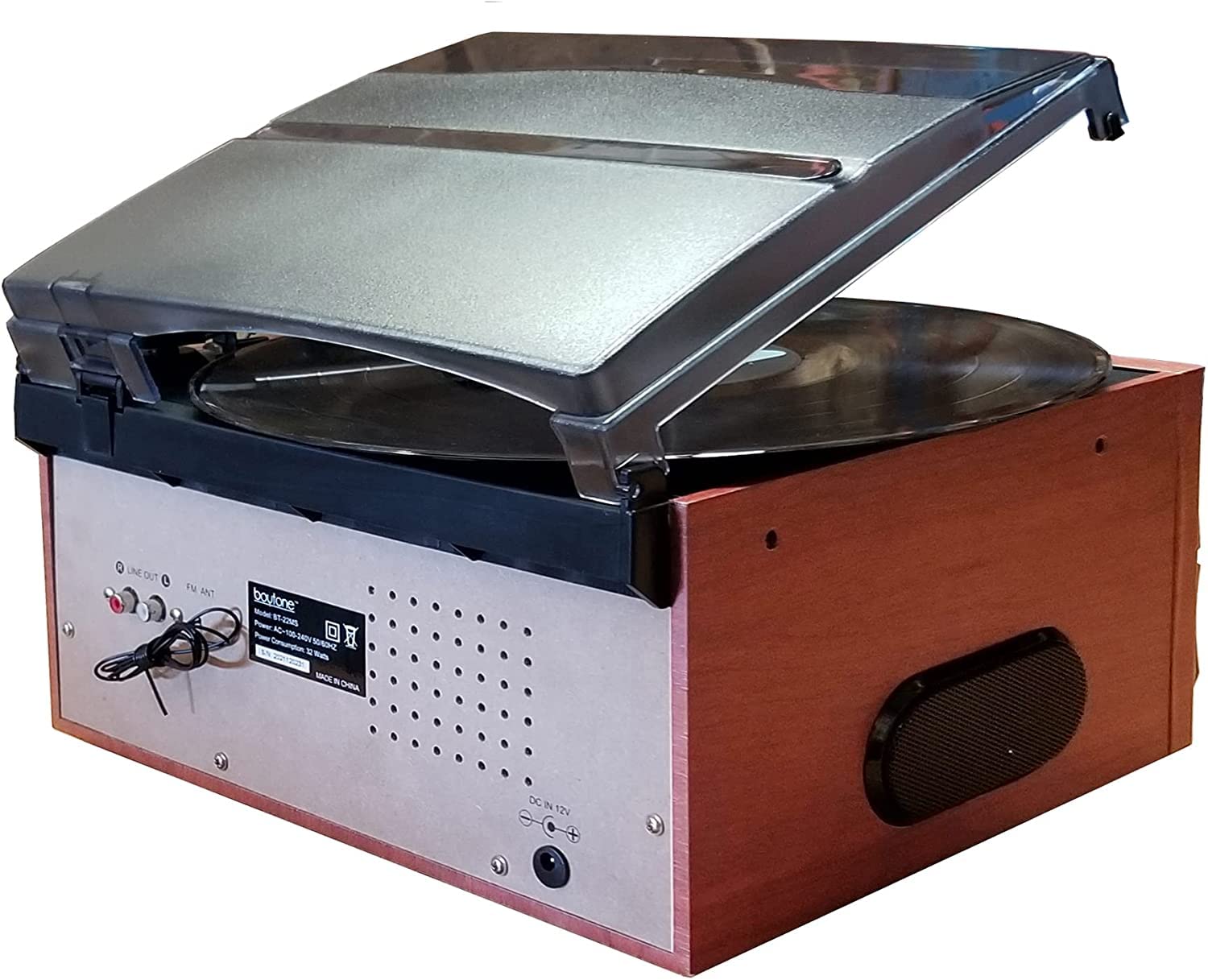 Boytone BT-22MS, Bluetooth Record Player Turntable, AM/FM Radio, Cassette, CD Player, 2 Built in Speaker, Ability to Convert Vinyl, Radio, Cassette, CD to MP3 Without a Computer, SD Slot, USB, AUX