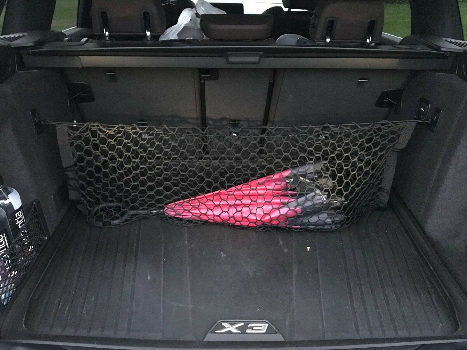 EACCESSORIES EA Rear Trunk Organizer Cargo Net for BMW X3 2011-2023 - Envelope Style Cargo Net for SUV - Premium Mesh Elastic Car Trunk Organizer Vehicle Carrier Storage - Compatible with BMW X3