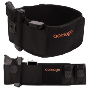 aomago belly band holsters for men women with extra mag pouch - small adjustable waistband, gun holster fits glock, bodyguard 380, taurus 1911, sig sauer, etc