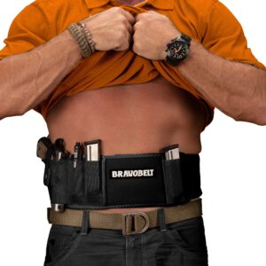 bravobelt belly band holster - athletic flex fit for running, jogging, hiking - g17-43 s&w m&p 40 shield bodyguard kimber (up to 44" belly, black)