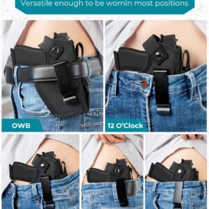 LandFoxtac Gun Holster with Laser/Light, IWB/OWB Concealed Carry Pistols Holster with Mag Pouch Fits Most 9mm 380 45ACP, Gun Holsters for Men and Women Left/Right Hand, for Glock, S&W, Sig, and More