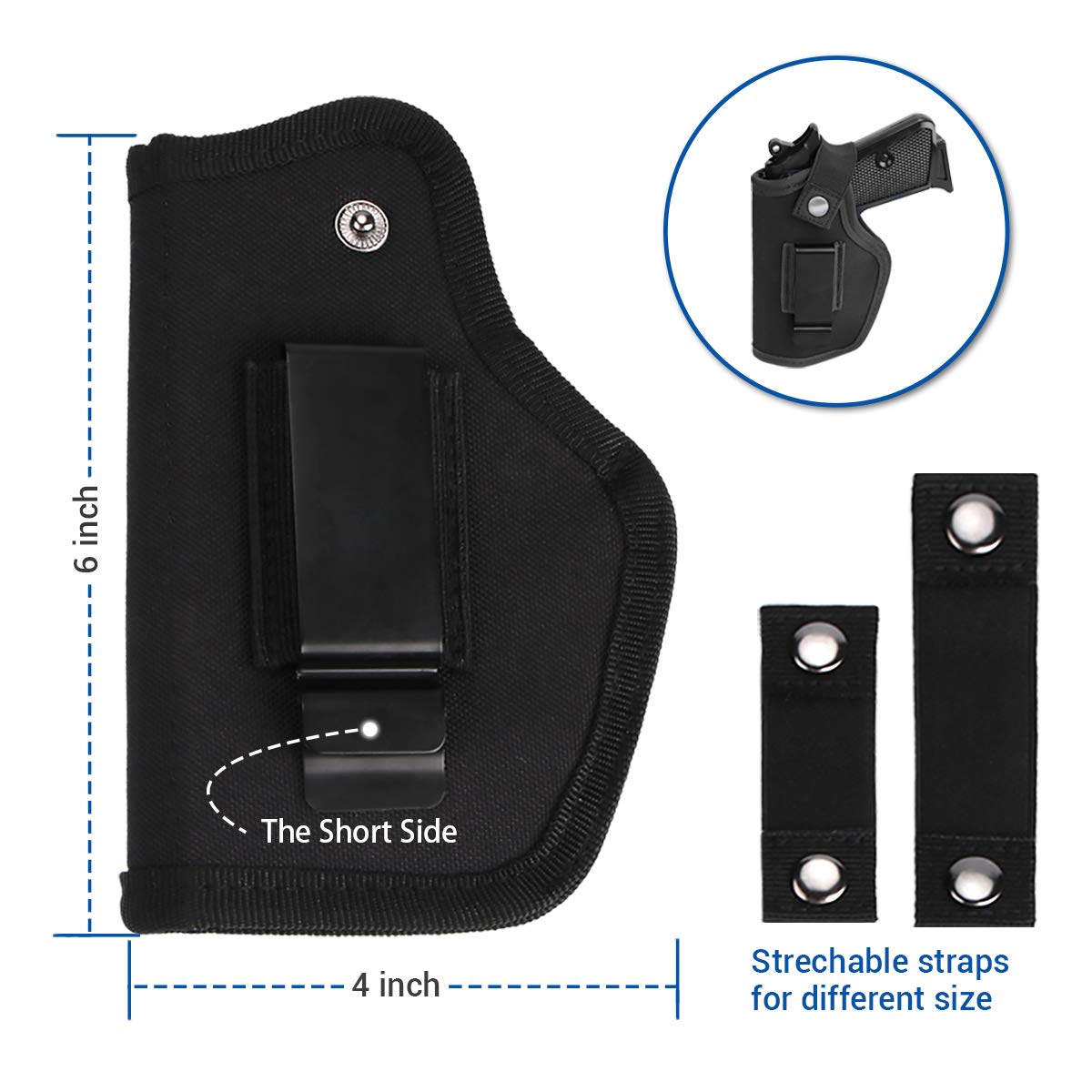 2 Pack Gun Holsters for Concealed Carry, Universal Inside Outside Waistband Holster for Pistols, IWB Belt Holster for Right & Left Hand, Fits Subcompact Compact Full Size Pistols, Black & Green