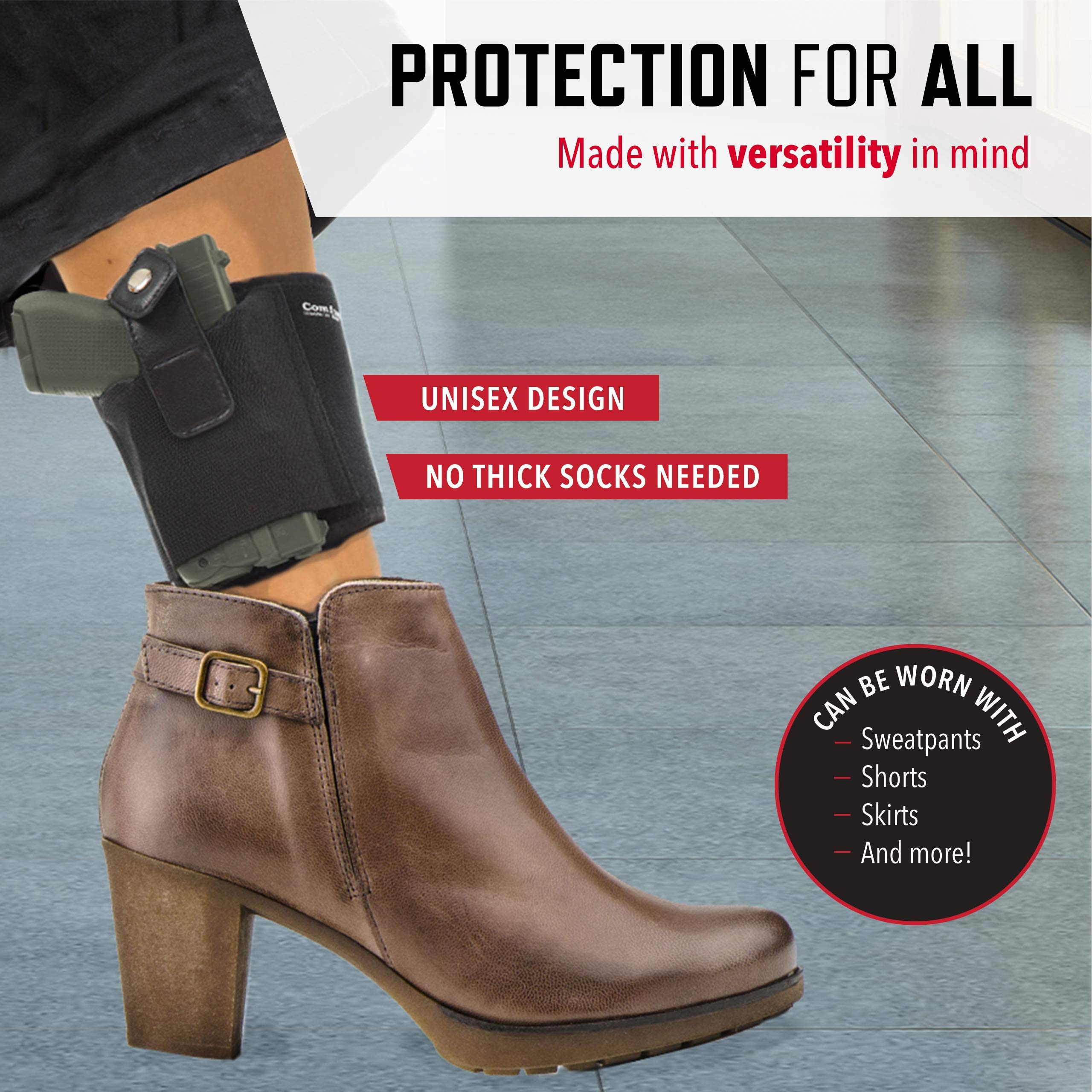 Ultimate Ankle Holster for Concealed Carry by ComfortTac | Fits Glock 42, 43, 36, 26, Smith and Wesson Bodyguard .380, 38, Ruger LCP, LC9, Sig Sauer, and Similar Guns (17" Band Fits Up to 15" Leg)