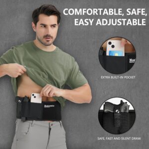 Mostcomtac Belly Band Holster for Concealed Carry - Gun Holsters for Men Women, Waist Holster for Pistols, Fit Glock, Ruger Lcp, S&W M&P 40 Shield Bodyguard, Sig Sauer, Beretta, 1911, Etc(Black S)