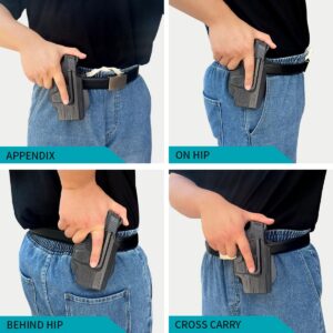 Gun Holster, OWB Holster Paddle Polymer Fit: Taurus TH9 / TH9C - Outside Waistband Open Carry Holster with Safety Lock - Angle Adjustable / 1.5"-2" Belt Adjustable (Black, Right)