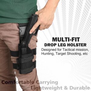 Left Handed Drop Leg Tactical Gun Holster fit Pistol with Optic/Light/Laser, Adjustable Thigh Nylon Gun Holster Compatible with Glock 1911 S&W Sig Sauer Taurus Berreta CZ HK and More