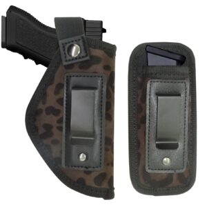 samtuirui gun holsters for men women, iwb/owb 9mm holsters for concealed carry, universal pistol handguns holster for right left hand draw, fits glock and similar handgun, leopard design