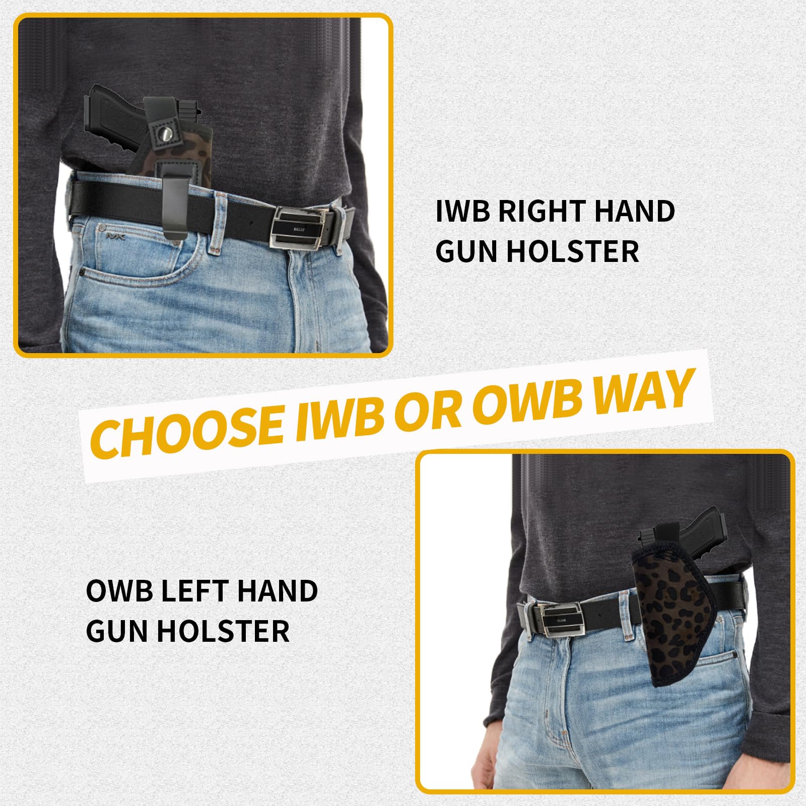 SAMTUIRUI Gun Holsters for Men Women, IWB/OWB 9mm Holsters for Concealed Carry, Universal Pistol Handguns Holster for Right Left Hand Draw, Fits Glock and Similar Handgun, Leopard Design