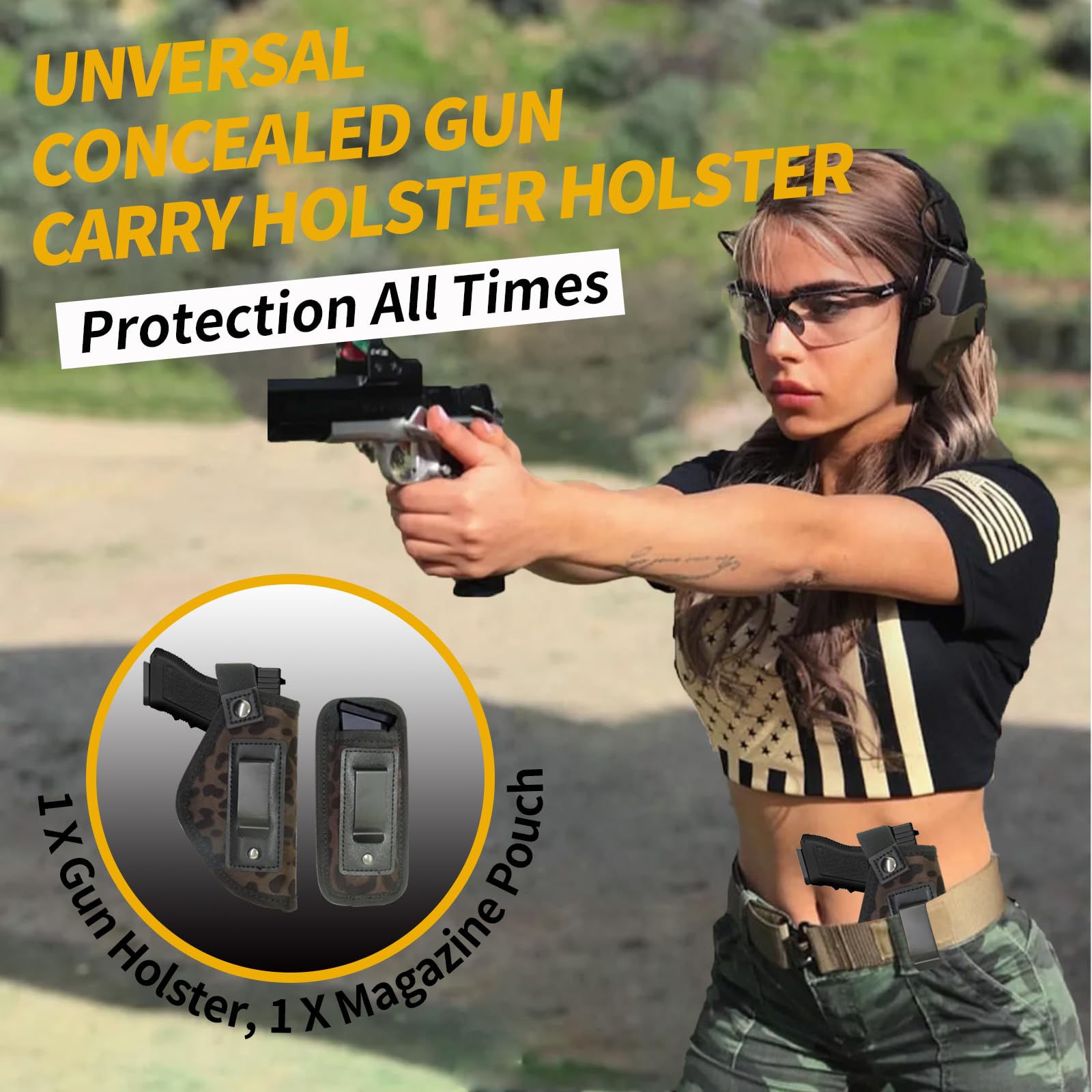 SAMTUIRUI Gun Holsters for Men Women, IWB/OWB 9mm Holsters for Concealed Carry, Universal Pistol Handguns Holster for Right Left Hand Draw, Fits Glock and Similar Handgun, Leopard Design