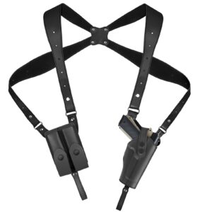 shoulder holster general vertical gun holster adjustable leather chest holster for concealed carry with double magazine pouch adjustable for glock 1911 and most kinds of pistols-right hand black