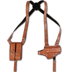 halloween shoulder holster leather vertical gun holster for concealed carry adjustable vintage gun shoulder holster with magazine pouch western cowboy costume accessories for masquerade party (brown)