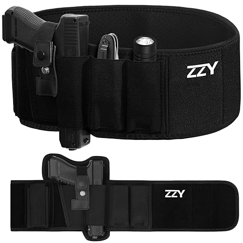 ZZY Concealed Carry Belly Band Holster, Waist Holster for Pistols, Gun Holster for Men and Women Running, Cycling, Hiking, Fits Glock 19, 17, 26, 43, Sig P365, Taurus G2C, Ruger, S&W M&P Shield 9m