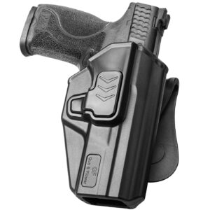 m&p 9mm holster, owb paddle holster fit smith & wesson m&p 9mm/.40 m2.0 full size 4.25'' and m2.0 compact 4'' 3.6''. outside waistband carry holster, 360 adjustable/index finger release- right hand