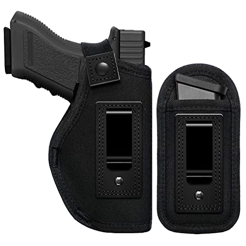 PODFAN Universal Gun Holsters for Men/Women,IWB 9mm Pistols Holster Right Left Handed,Concealed Carry,Fits S&W M&P Shield Glock 9/40 P320 17 19 26 27 42 43,Similar Handguns (Black-Right Hand)