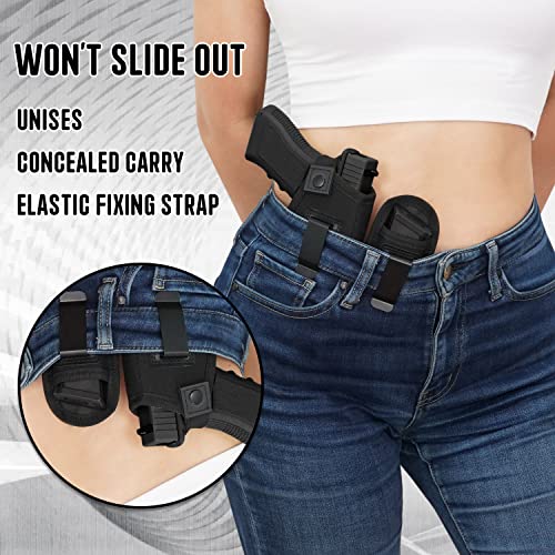 PODFAN Universal Gun Holsters for Men/Women,IWB 9mm Pistols Holster Right Left Handed,Concealed Carry,Fits S&W M&P Shield Glock 9/40 P320 17 19 26 27 42 43,Similar Handguns (Black-Right Hand)