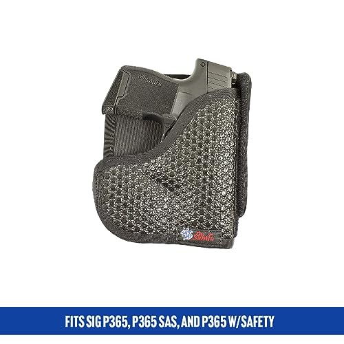 DeSantis Superfly Gun Holster, Made with Sticky Rubberized Fabric, Reversible and Removable Outer Flap, Unisex Pocket Holster, Ambidextrous, Fits SIG P365, P365 SAS, P365 W/Safety, Black