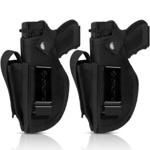 2 pack upgrade universal gun holster for men women, concealed carry iwb owb pistols holsters with magazine pouch right and left hand draw fits s&w m&p shield 9mm 380 glock 17 19 26 43 similar handguns