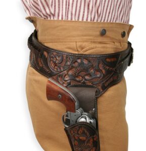 historical emporium .44/.45 cal standard right hand western gun belt and holster tooled leather 38 two-tone brown