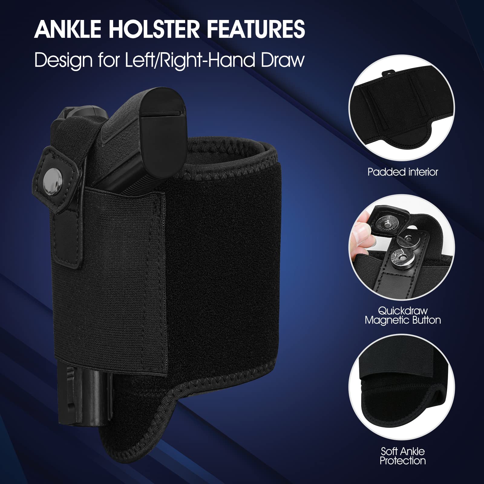 Ankle Holster for Concealed Carry, Leg Holster for Pistols, Ankle Gun Holster Compatible with Glock 26 36 42 43, S&W M&P Shield 9mm, Bodyguard 380, Ruger LCP 380, LC9, Sig Sauer P238 P365 P938