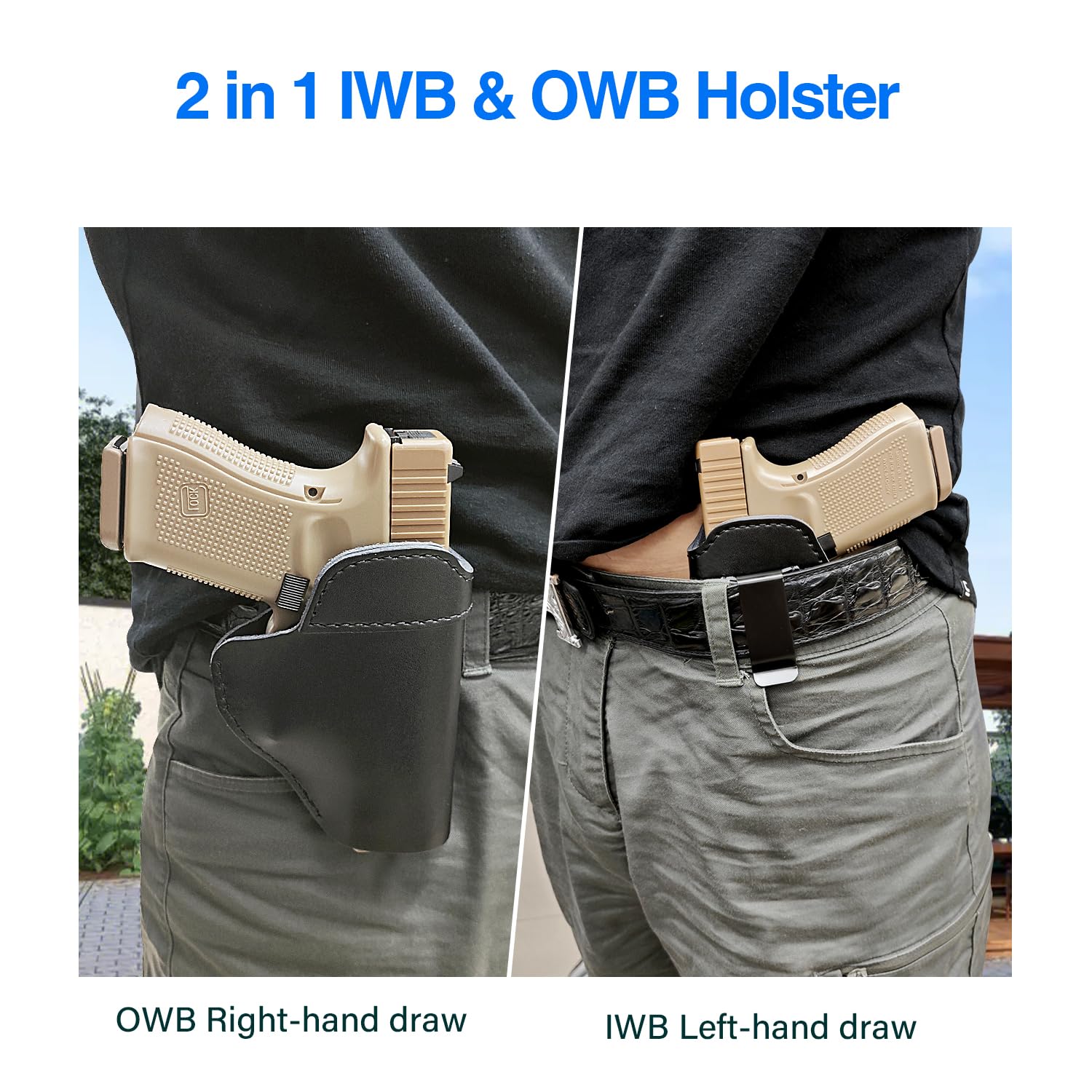 Darkfang Leather IWB Holster for Concealed Carry Gun Holsters, Inside Waistband Holster Right/Left Handed for Glock 17/19/19X/22/23/26/32/43, S&W and Similar Size Handgun (IWB-Left Hand Draw)