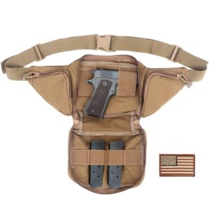 livans concealed carry fanny pack holster, tactical conceal carry pistol bag mens gun carry concealment holster fits 1911 and g 17,19,20,21 fits up 55" in waist free u.s flag patch