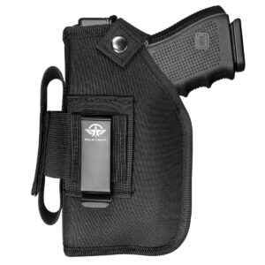 gun holster with small & medium laser for pistols : glock 19 17..taurus g3c g3 9mm..sig sauer..s&w m&p shield..ruger..springfield with tlr-6 & ct laser..- fits 3.1'' to 4.7'' barrel -right/left-handed