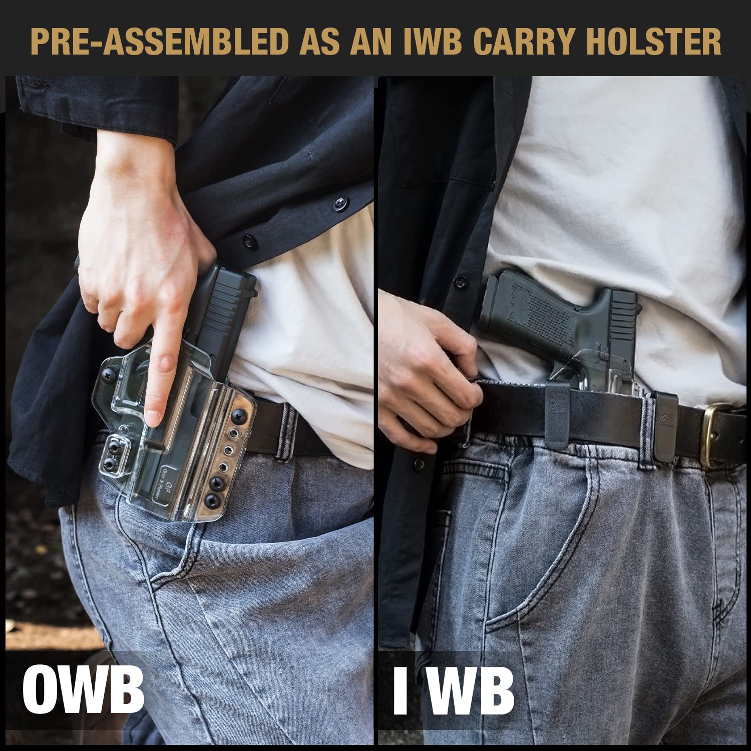 OWB Holster Compatible with Glock 43 43x, Outside Waistband Carry Holster Compatible with G43 43x, OWB Right Hand Draw Gun Holster for Men/Women Adj. Cant & Retention，Clear